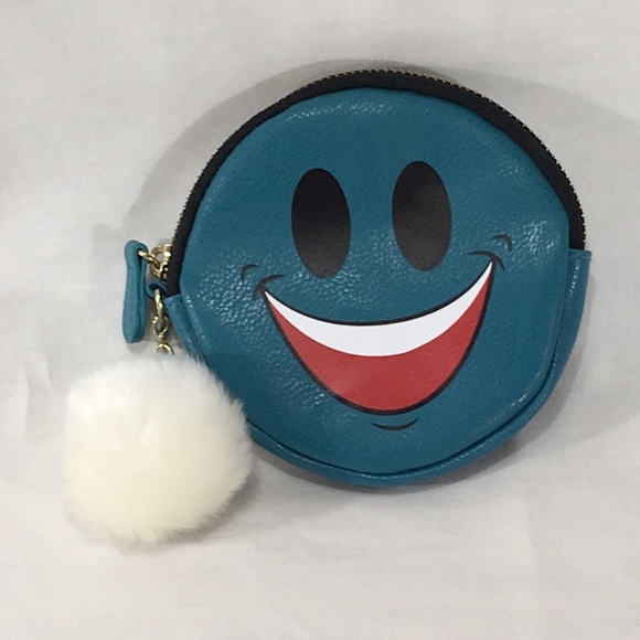Unknown | Bags | Emoji Smiley Face Coin Purse With Pom Pom Teal | Poshmark